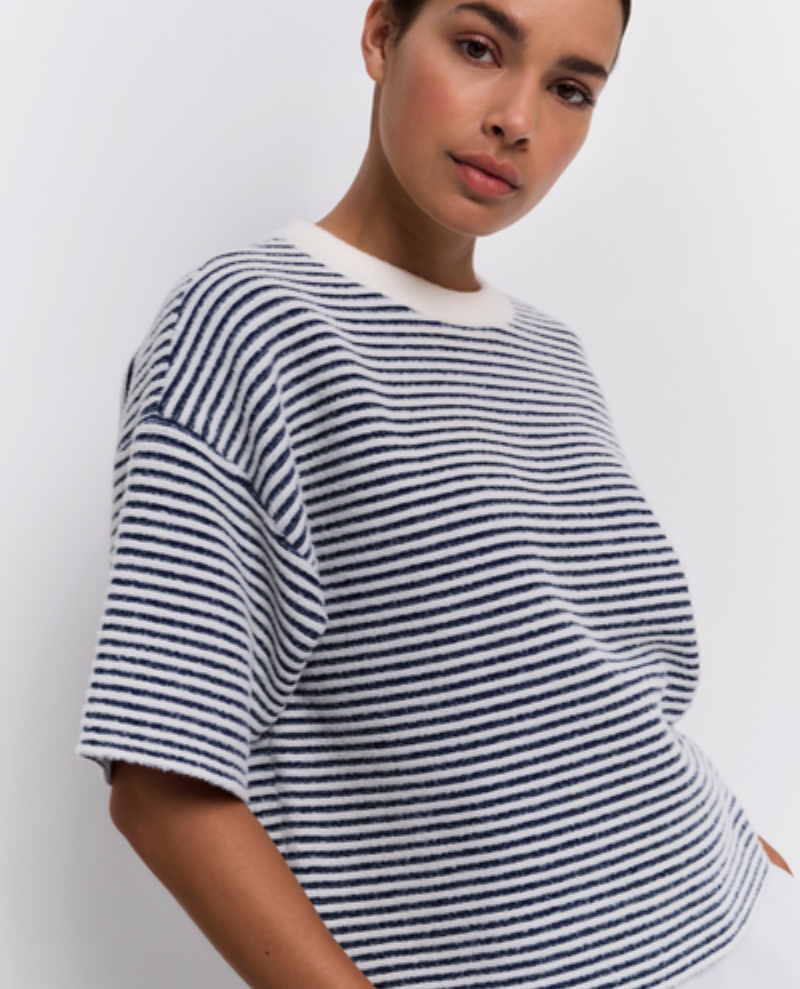 Yaya Fluffy Stripe Short Sleeve Knit - Biscuit Clothing Ltd